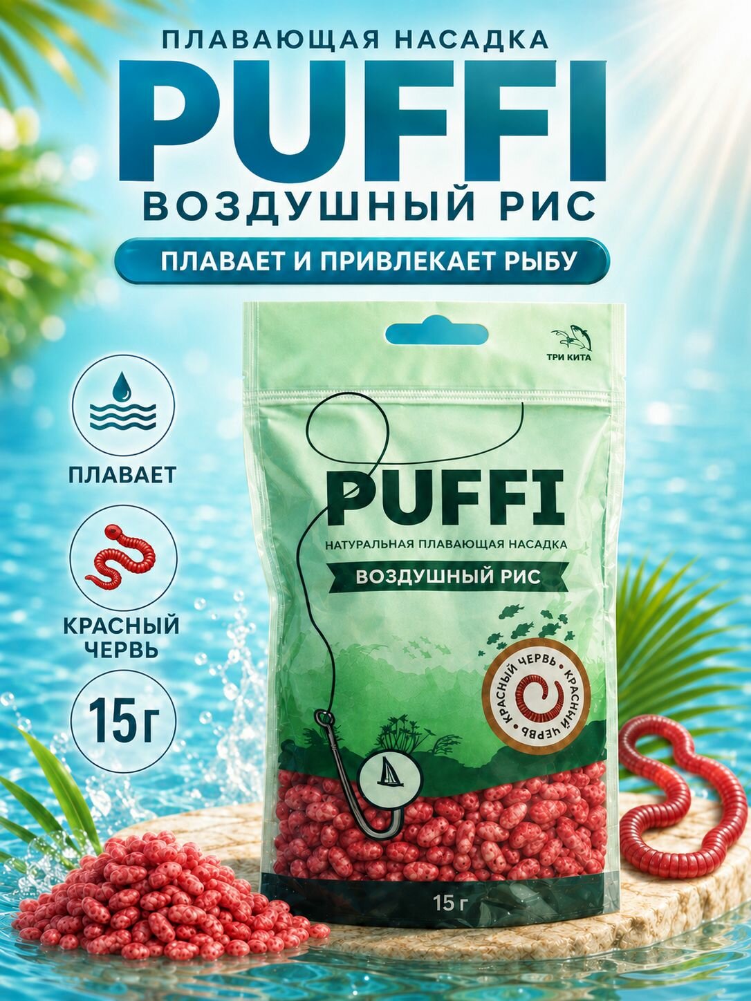 PUFFI паффи воздушный рис Красный червь15 г, плавающая наживка на крючок для карася, карпа, леща