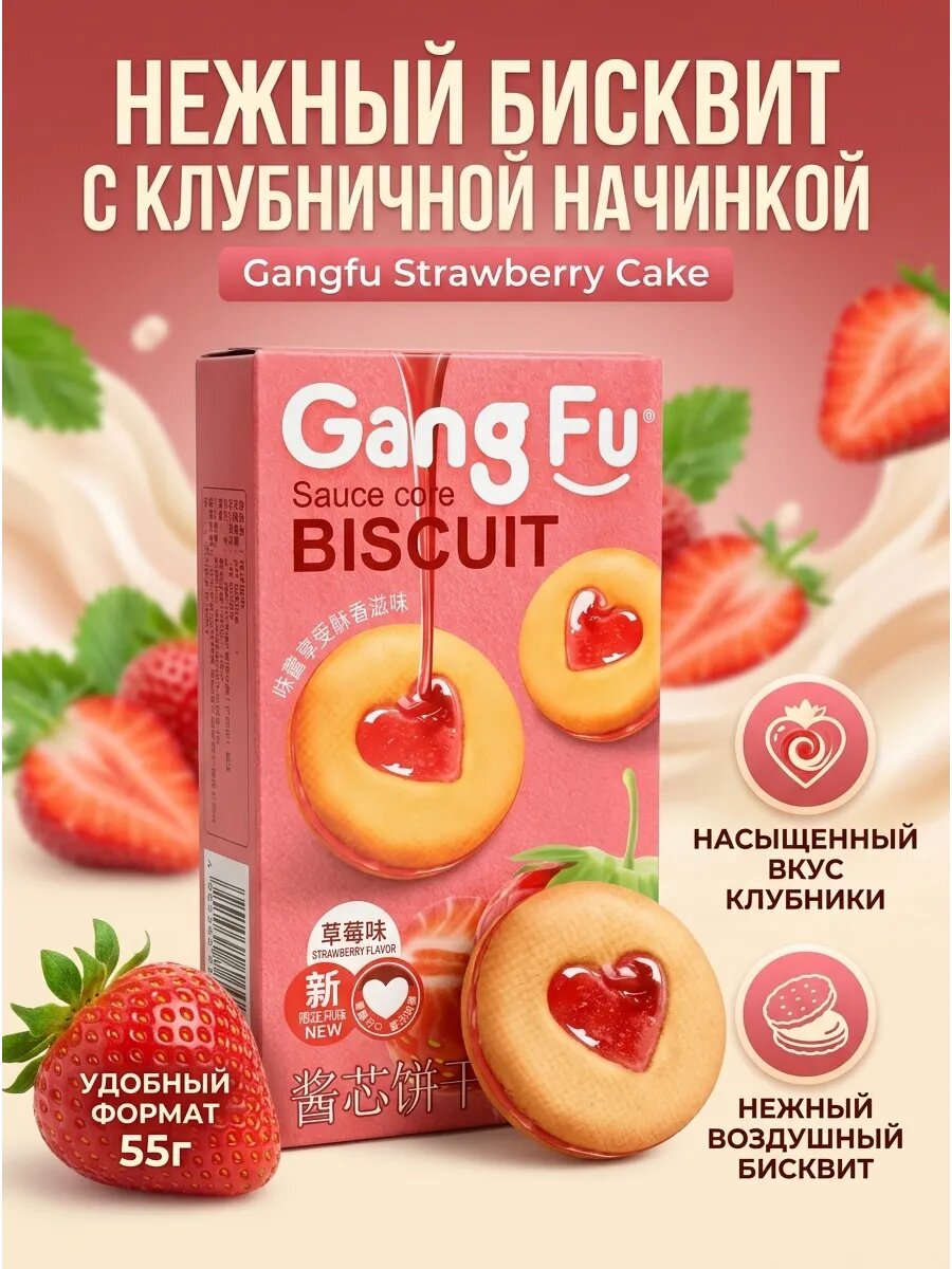 Печенье бисквитное клубничное Gangfu 55 гр