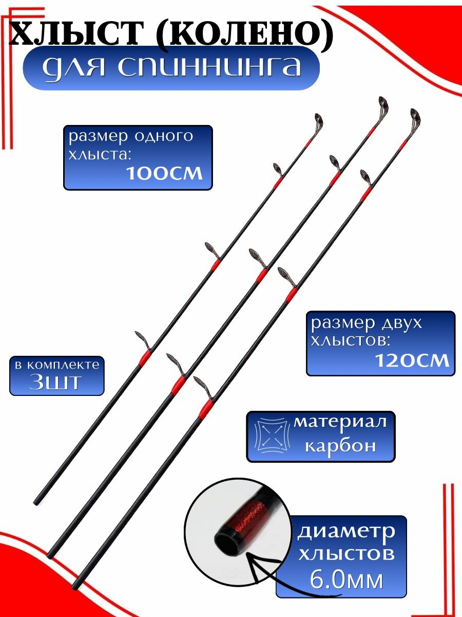 Хлыст для спиннинга карбоновый с кольцами (3 шт) 6мм диаметр