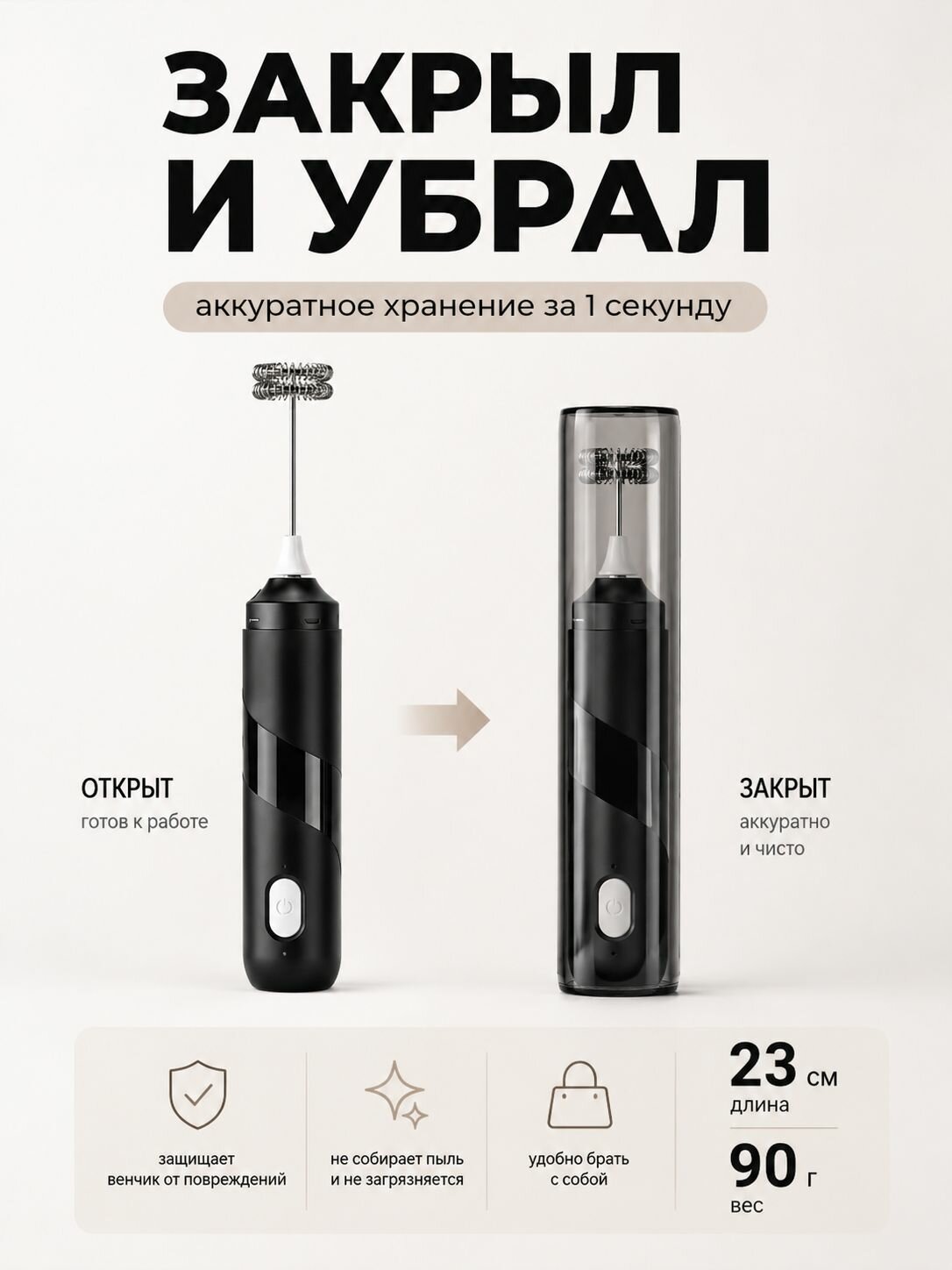 Капучинатор и вспениватель для молока электрический c USB с защитным колпачком