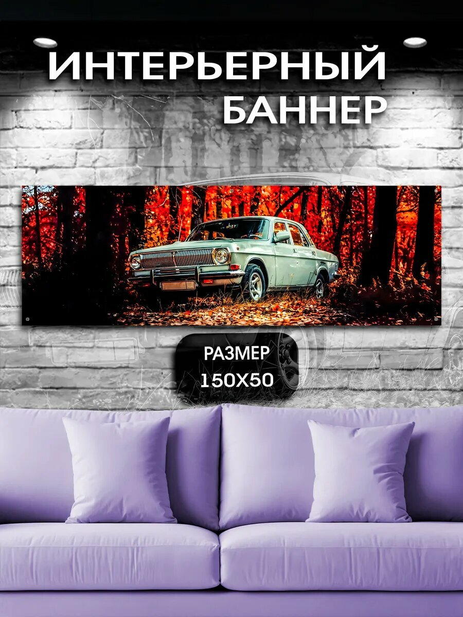 Постер на стену баннер 50*150 машины Волга