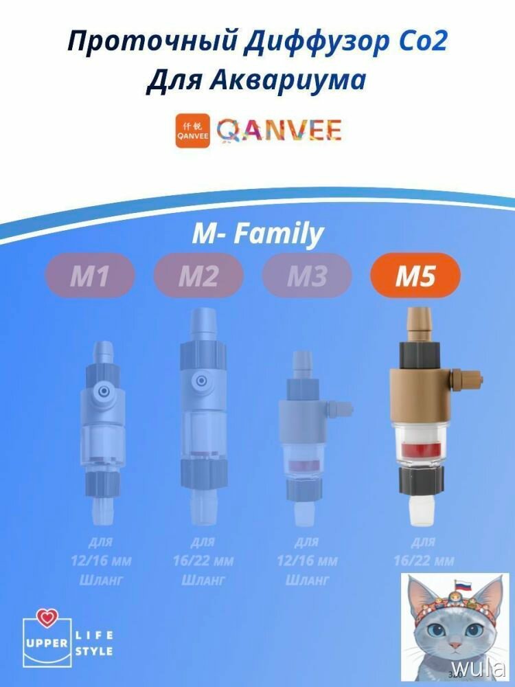 Диффузор CO2 для аквариума Qanvee M5 проточный бежевый для шланга 16/22 мм высота 150 мм распылитель — фото 1
