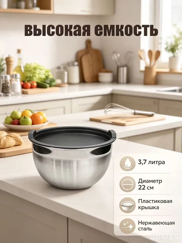 Миска 3700 мл хром — фото 1