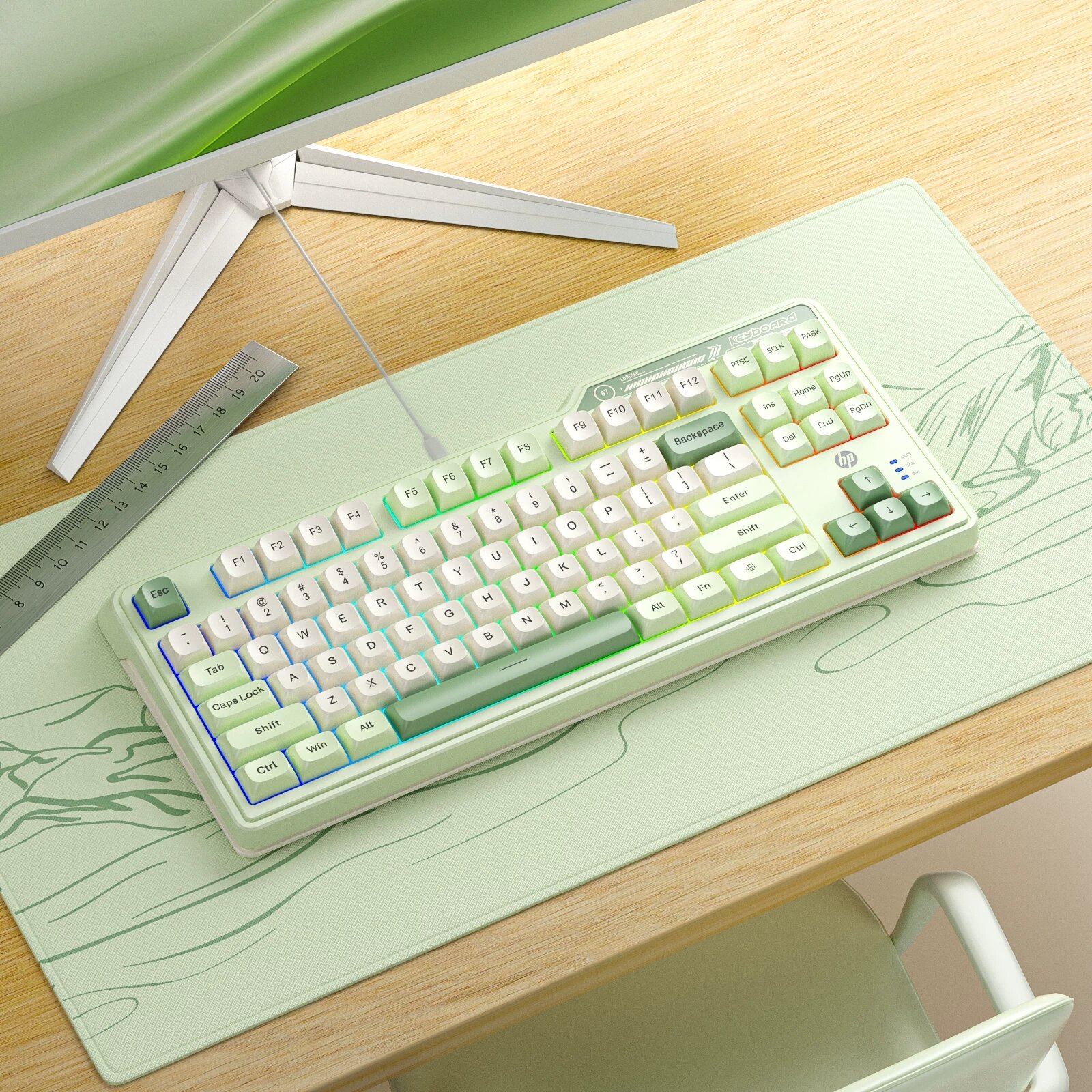 Клавиатура HP для игр проводная мембранная механическое ощущение зеленый 98-клавишный RGB подсветка для ПК ноутбука офис