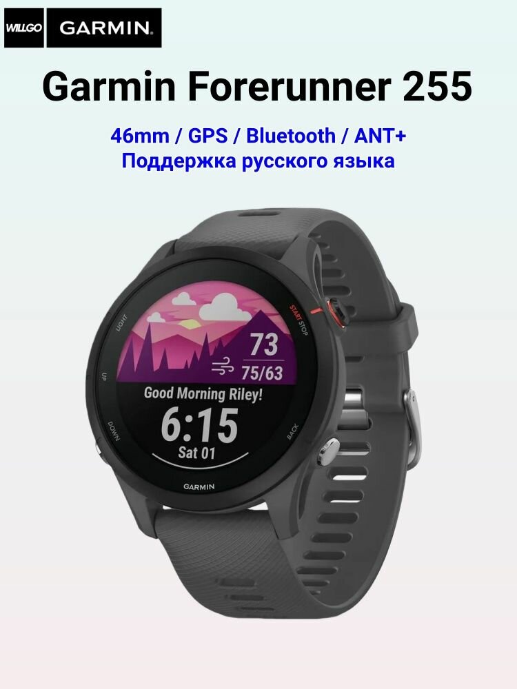 Garmin Смарт-часы Умные часы Garmin Forerunner 255 GPS 46mm 1,3' Экран Bluetooth ANT+ Поддержка русского языка, 46mm