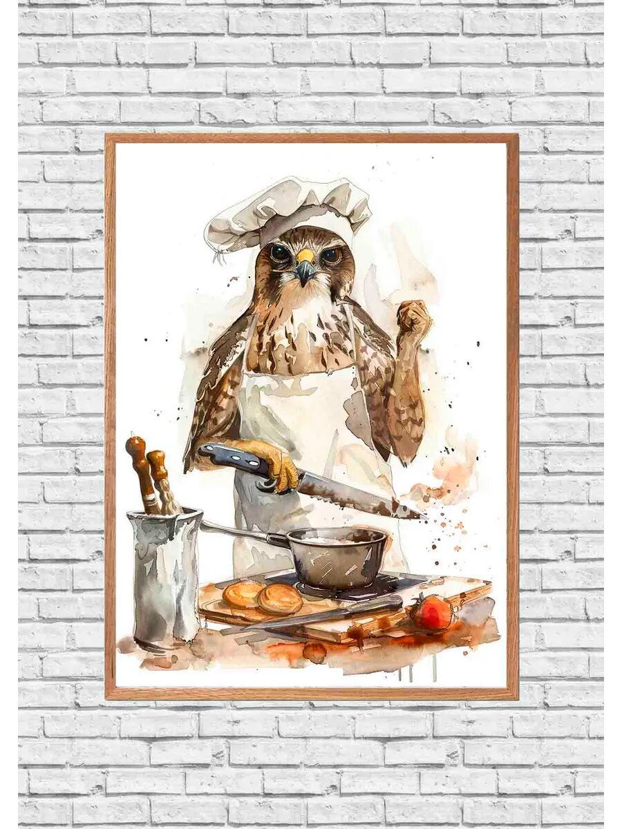 Шеф-повар Falcon Animal готовит 0, Плакат 30x42см