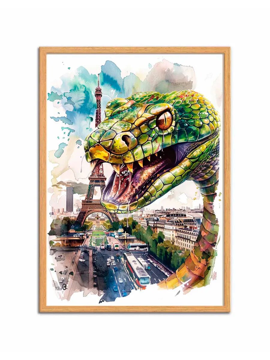 Животное Королевская кобра пьет Виски 2, Плакат 30x42см