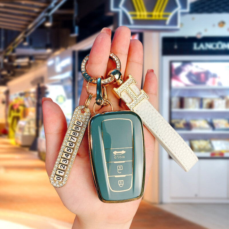 Toyota Smart Three-Button Key Fob Case Grey Shell with White H-Clasp and Number Plate for Car Keys