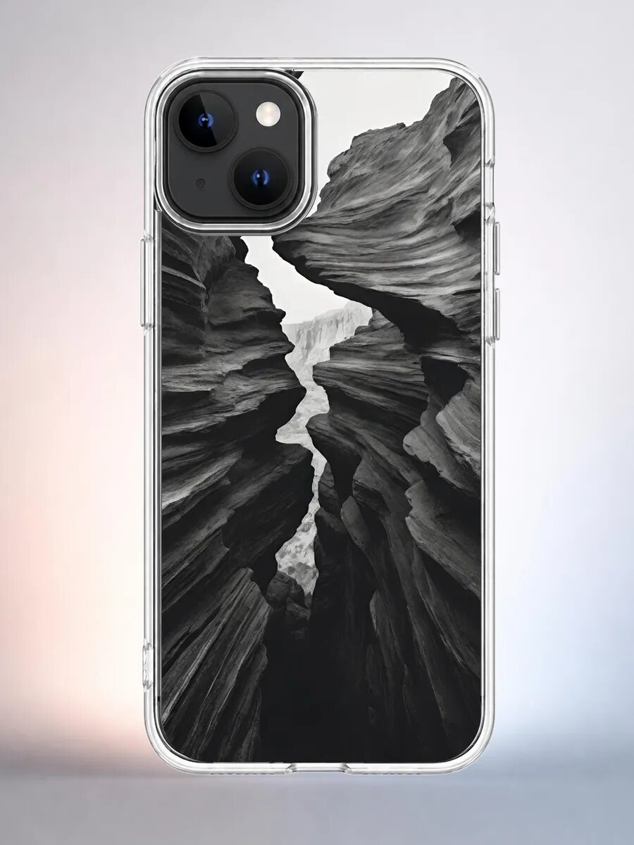 Чехол iPhone 15 тёмный каньон силиконовый прозрачный