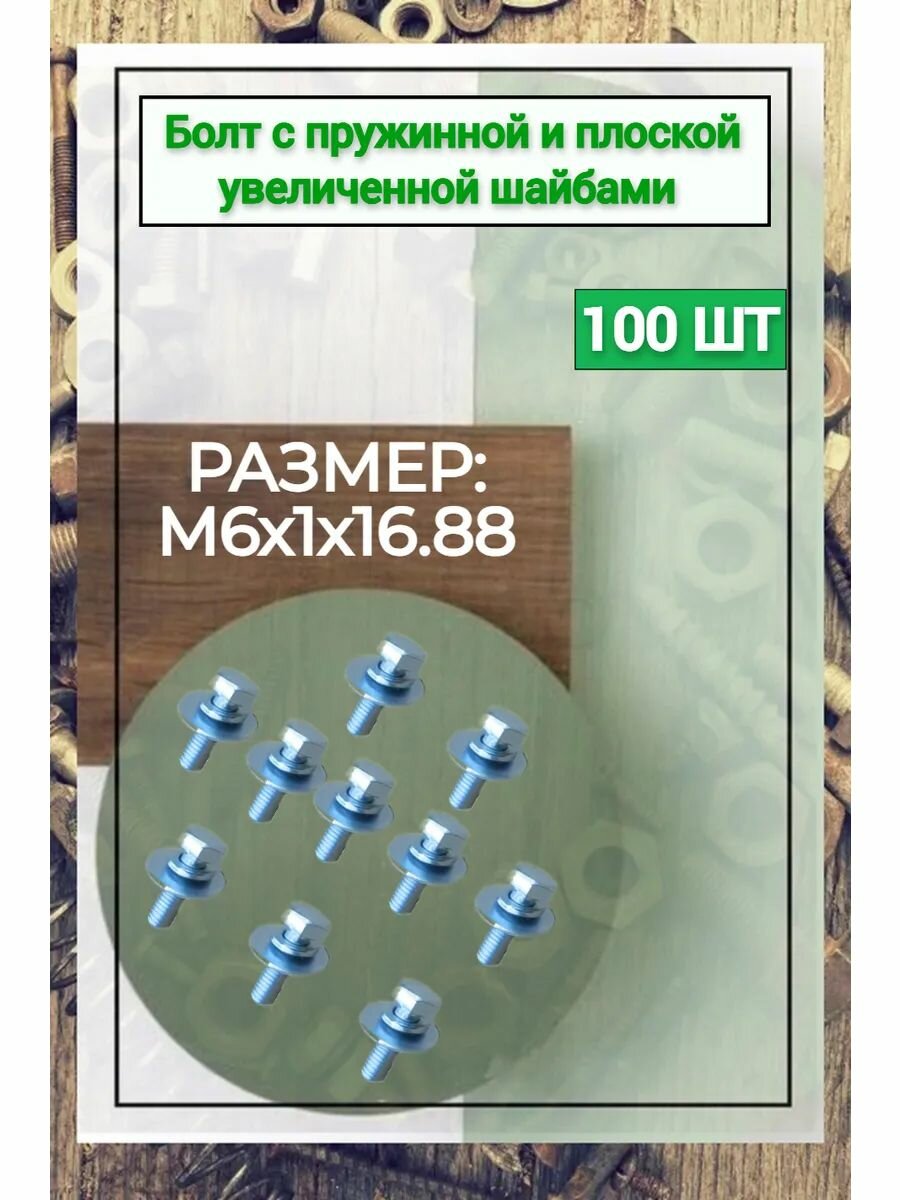 Болт с пружинной и плоской увеличенной шайбами M6x1x16.88