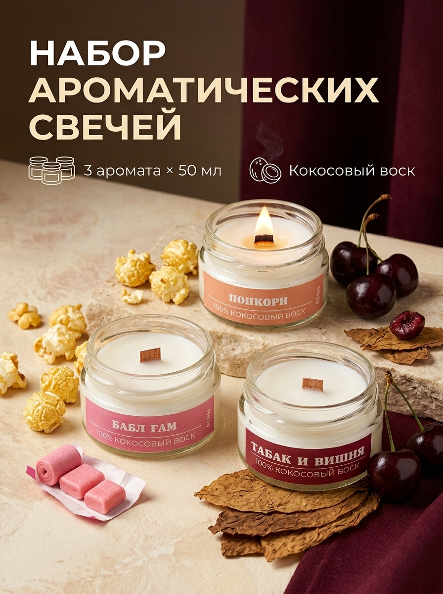 Свечи ароматические для дома аромасвечи набор 3 шт