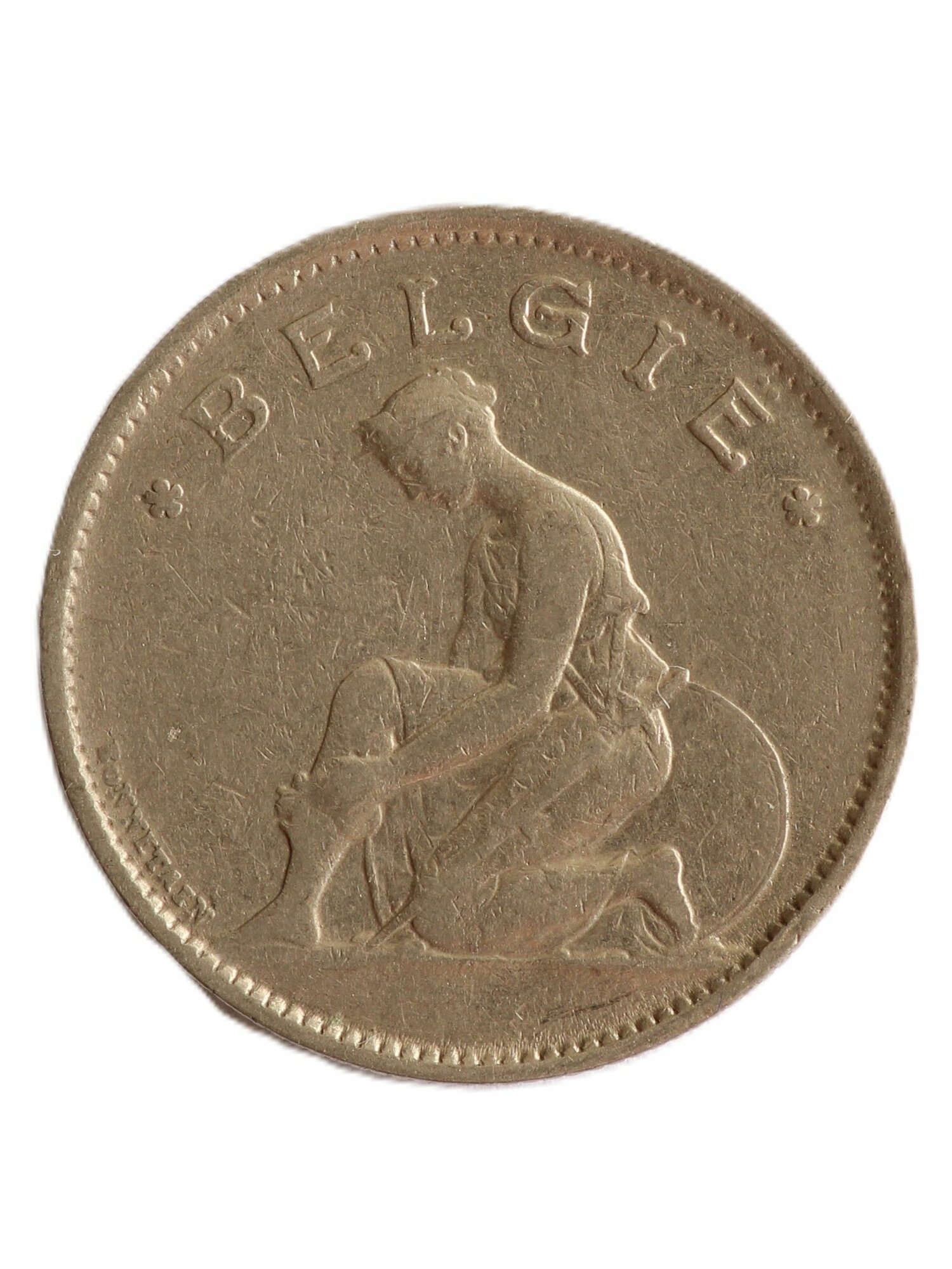 Подлинная монета 1 франк Бельгии 1929 года