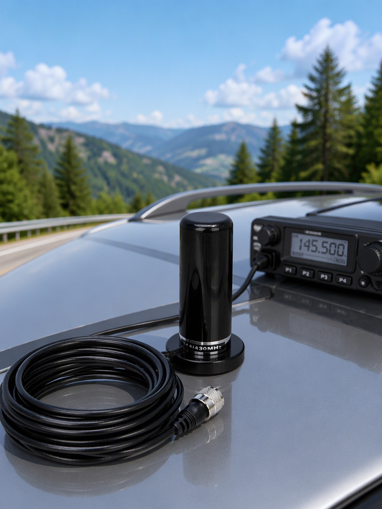 Мини-антенна для автомобиля UHF/VHF, магнитное крепление, кабель RG58 и штекер PL-259