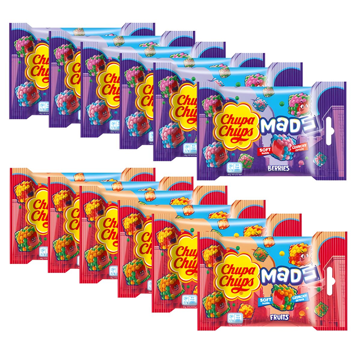 Желейные конфеты Chupa Chups Mads с хрустящей посыпкой, микс вкусов, 12х45 г - 8723400833345