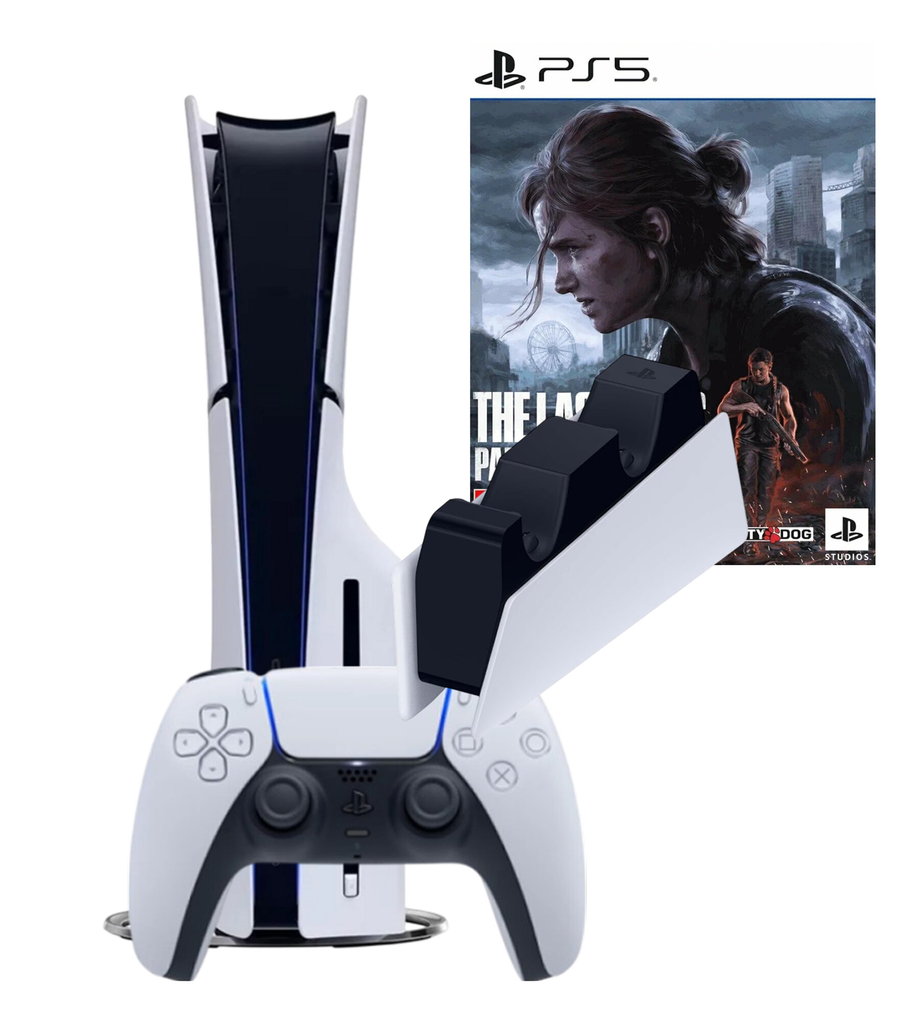 Игровая приставка Sony PlayStation 5 Slim, 1 ТБ, с дисководом, 1 геймпад, игра The Last of Us Part II, зарядная станция