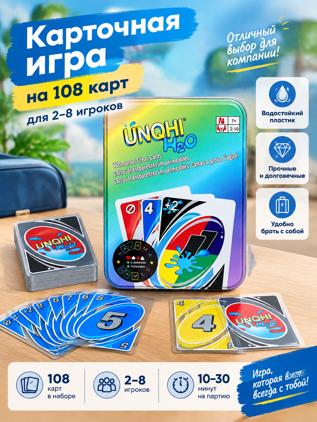 Карточная настольная игра на 108 карт для 2–8 игроков