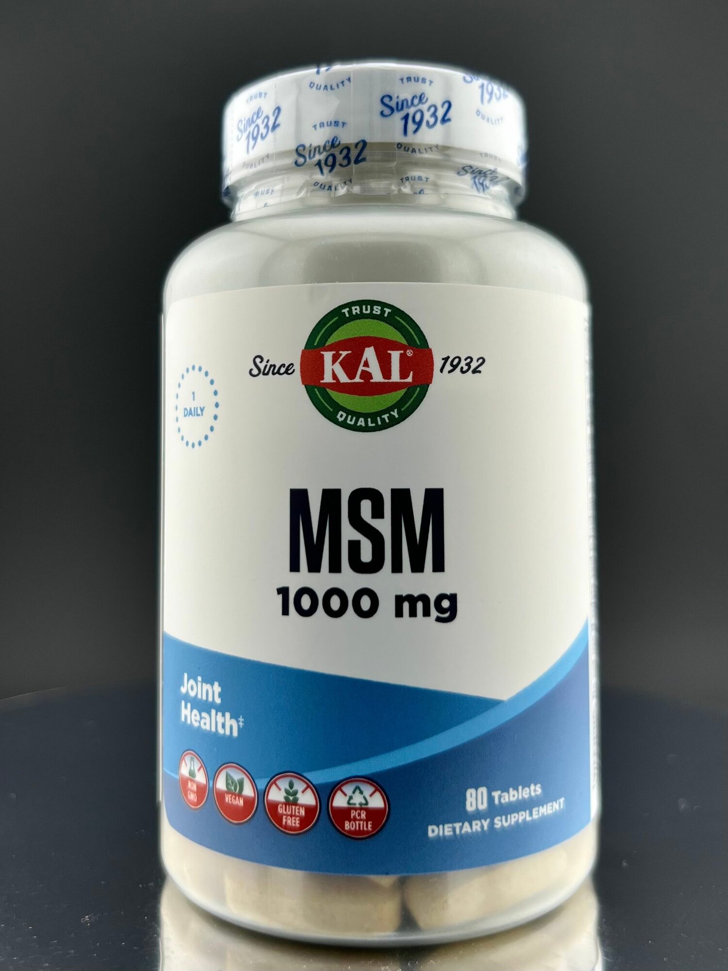 МСМ для суставов и связок, KAL, MSM, 1000 мг, 80 таблеток