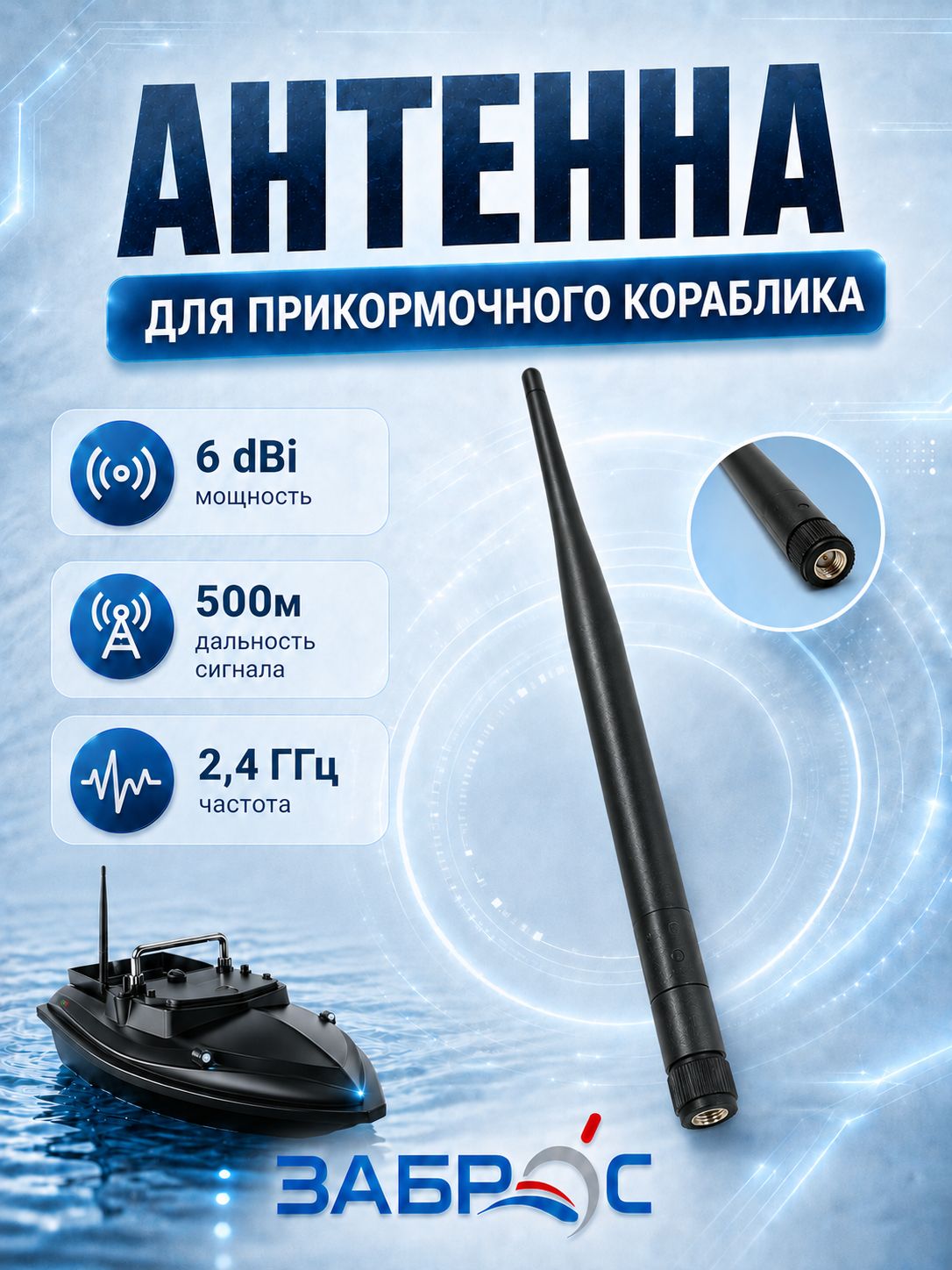 Антенна для прикормочного кораблика 2.4 ГГц, 6dBi