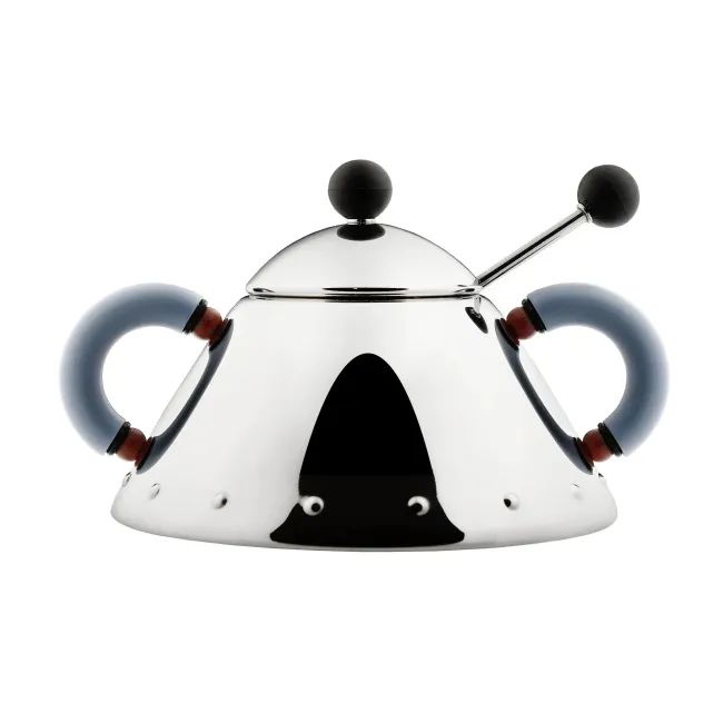 Сахарница с ложкой Alessi серебро/голубой, 8003299011933