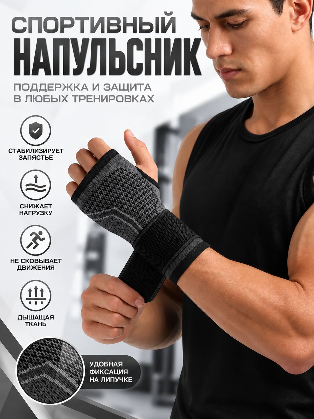 Напульсник с компрессионной поддержкой для спорта и фитнеса, универсальный размер, 2 шт
