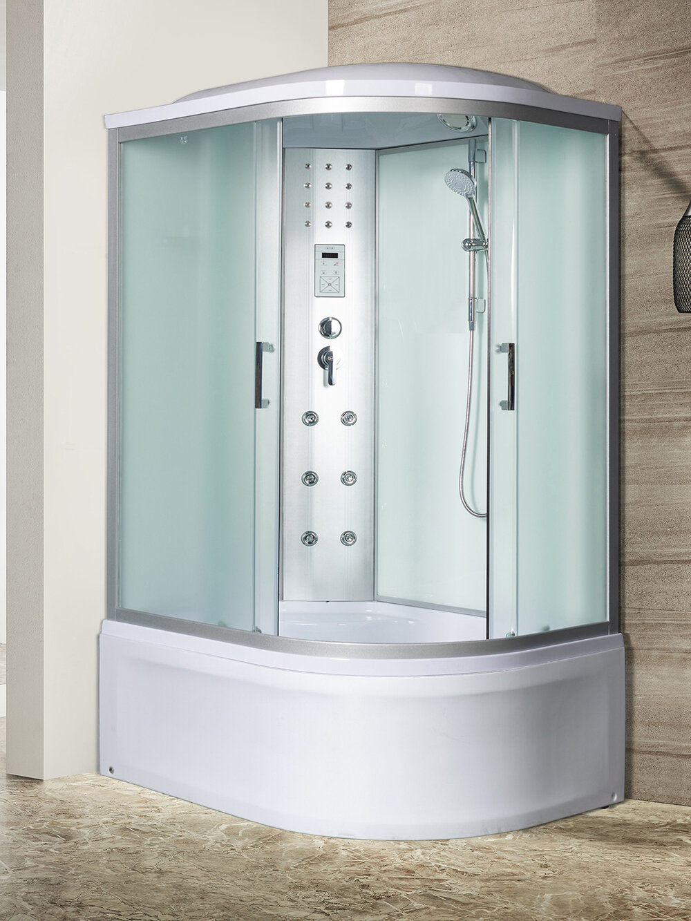 Душевая кабина River Pino 120x90 высокий поддон, асимметричная, белый, гидромассаж, с сиденьем, левосторонняя
