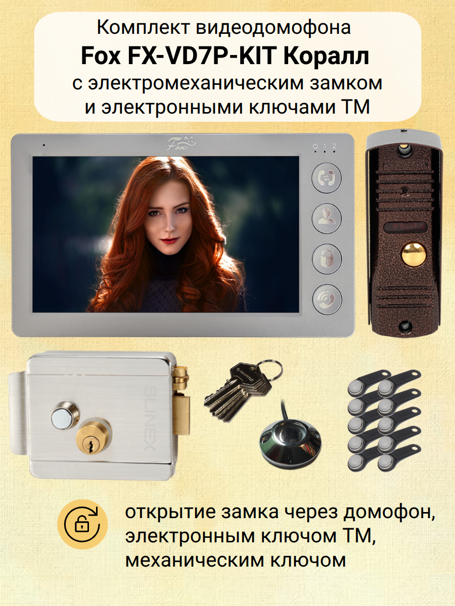 Видеодомофон для дома с электромеханическим замком EL на калитку и ключами TM (монитор Fox 7" графит)