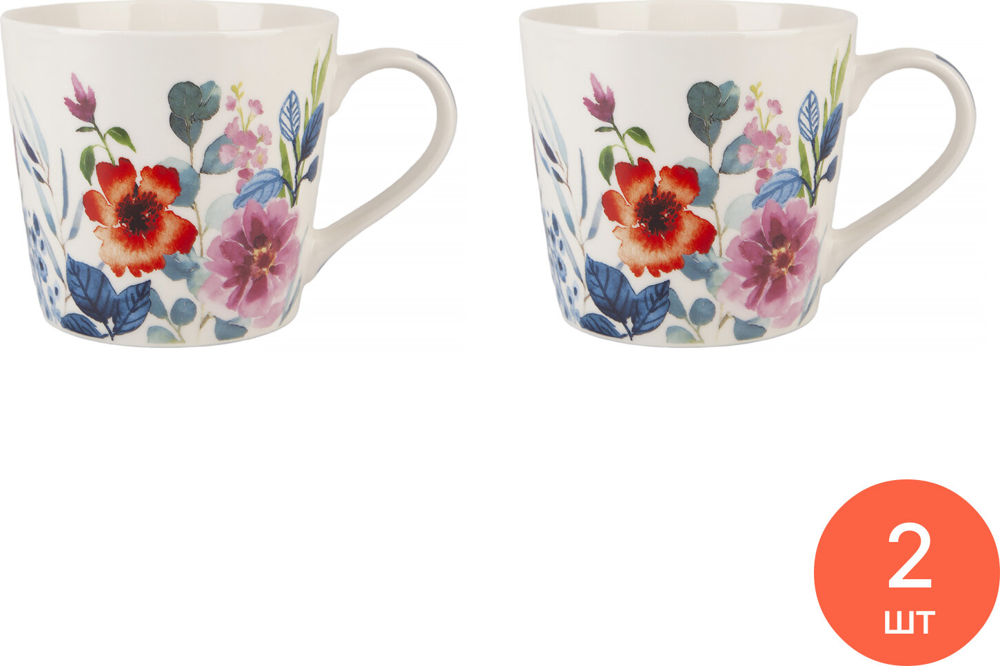 Кружка Nouvelle Home / Новелле Хоум Floristry из фарфора, разноцветный, 380мл / посуда для кухни (комплект из 2 шт)