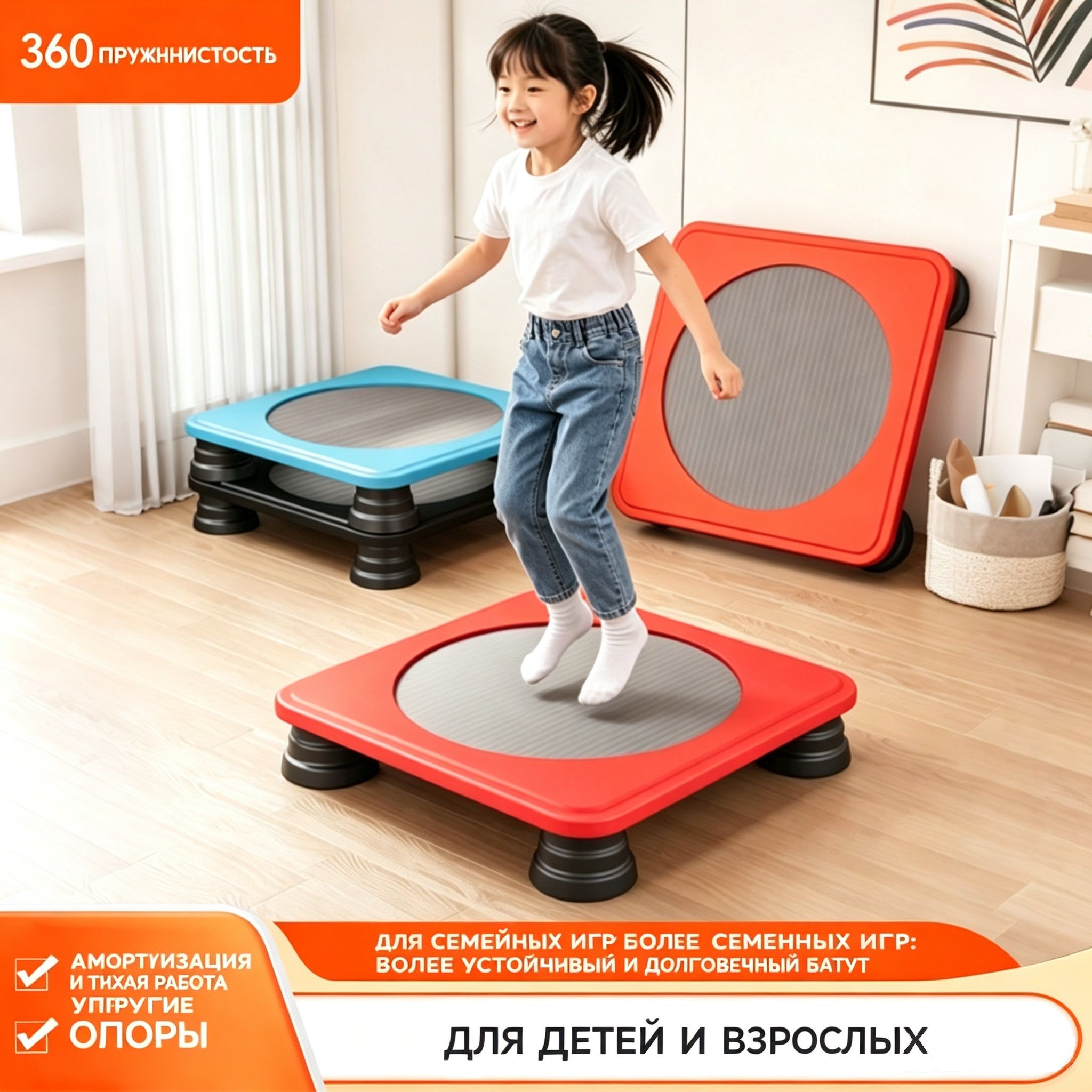 Мини-батут для детей дома, амортизирующий и тихий
