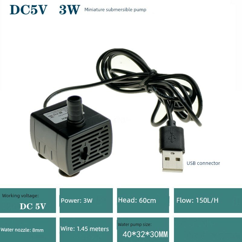 DC5V 3В Подводный Насос для Аквариумов, Циркуляция Воды, USB-Коннектор, 120мм