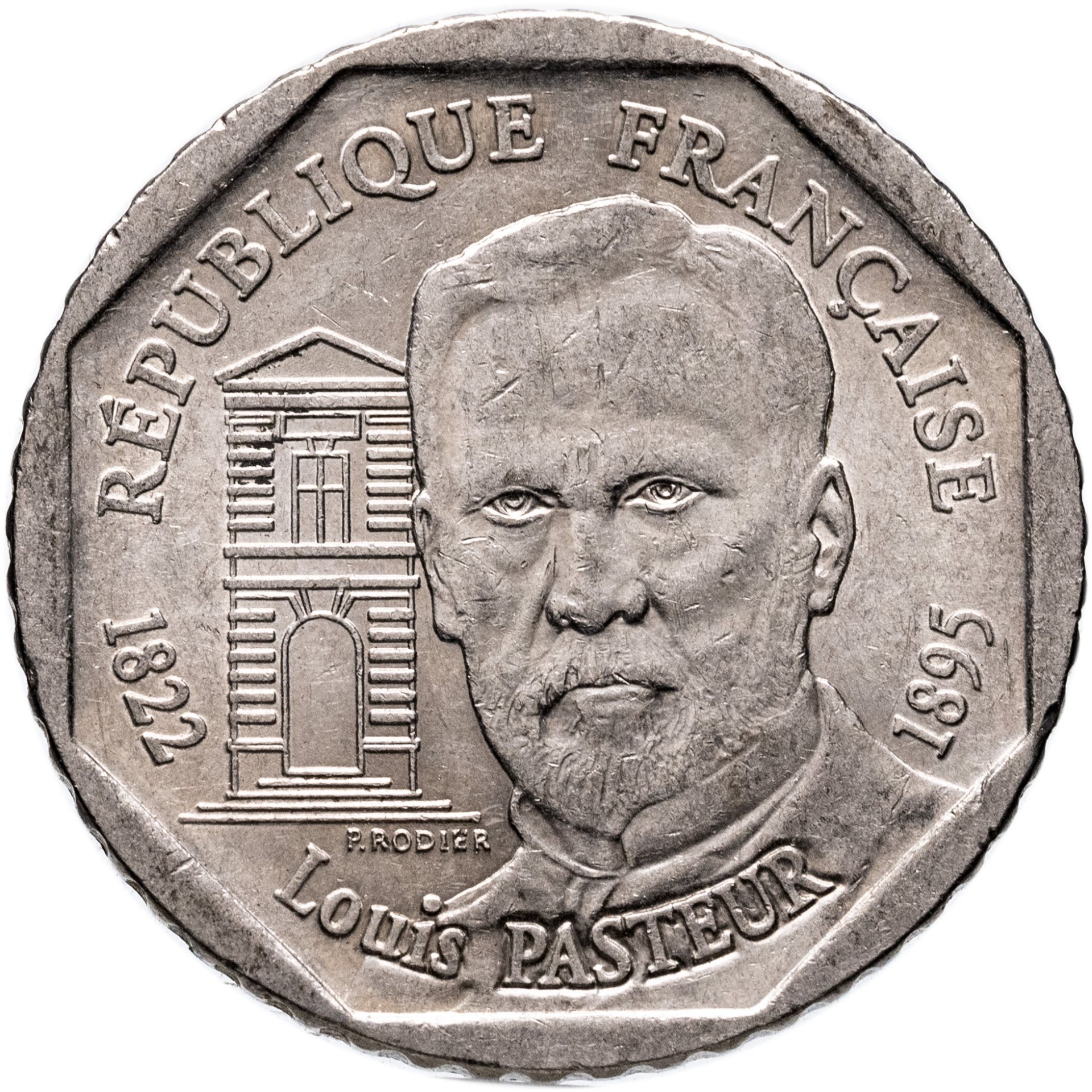 Франция 2 франка 1995 "100 лет со дня смерти Луи Пастера", Никель, в сохранности XF-AU