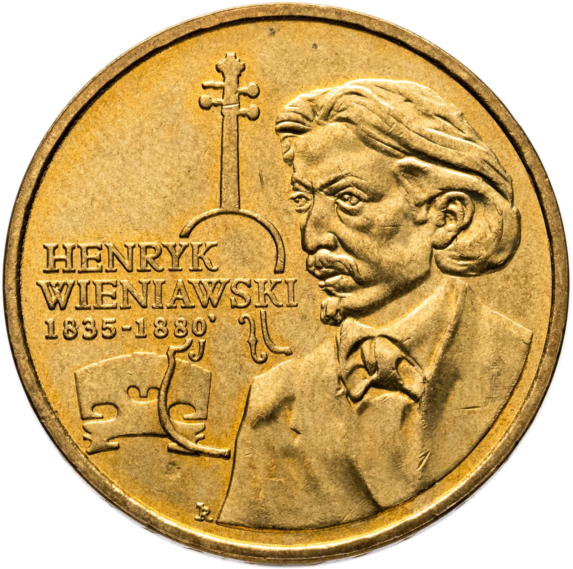 Польша 2 злотых zlote 2001 "XII Международный конкурс скрипачей имени Генрика Венявского", Латунь, в сохранности UNC
