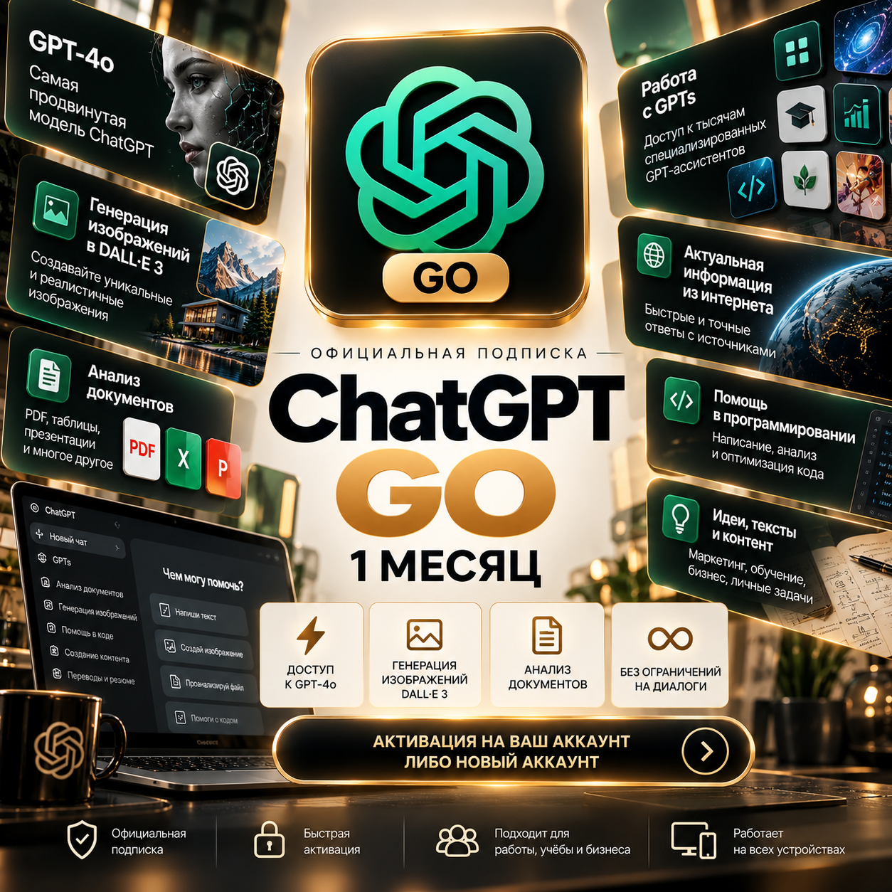 ChatGPT Go на 1 месяц — подписка на ваш личный аккаунт Chat GPT | ЧатГПТ