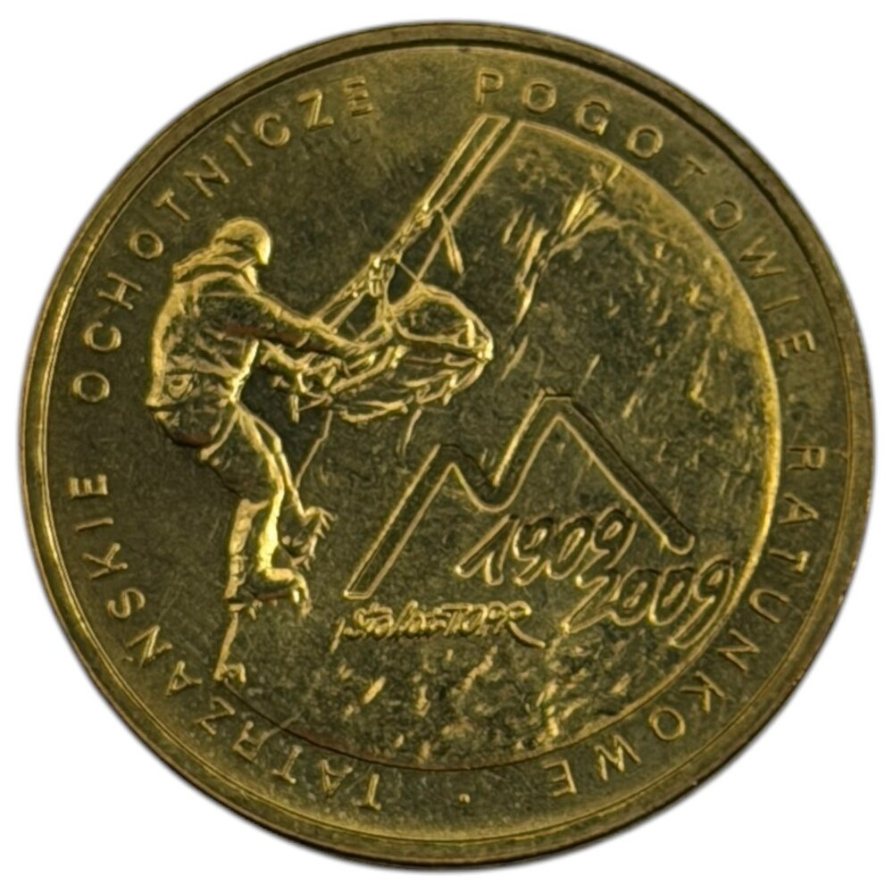 Польша 2 злотых 2009 г. (100 лет поисково-спасательной службы в Татрах)