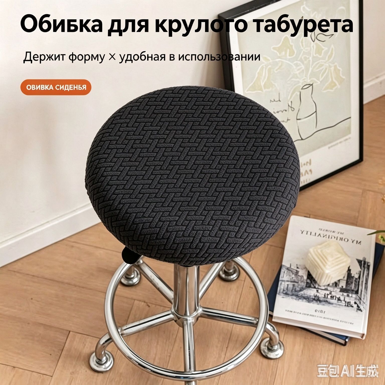 Чехол на мебель для табурета 30x36 см геометрический черный матовый