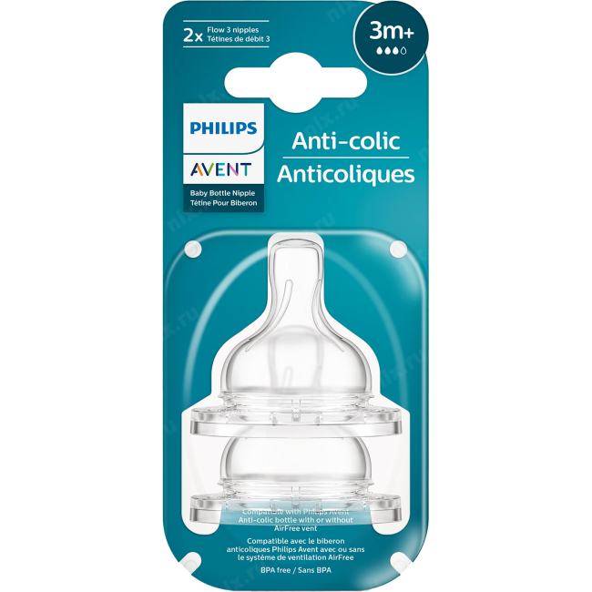 Philips SCY763/02 Соска для бутылочки Anti-colic 3+ мес, 2 шт. — фото 1