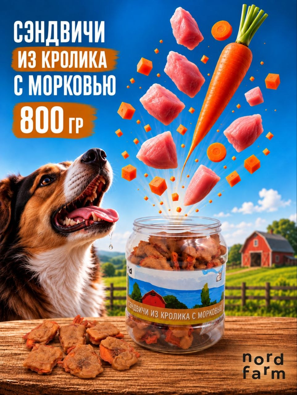 Лакомства для собак Nord Farm сэндвичи из кролика с морковкой, 800 г