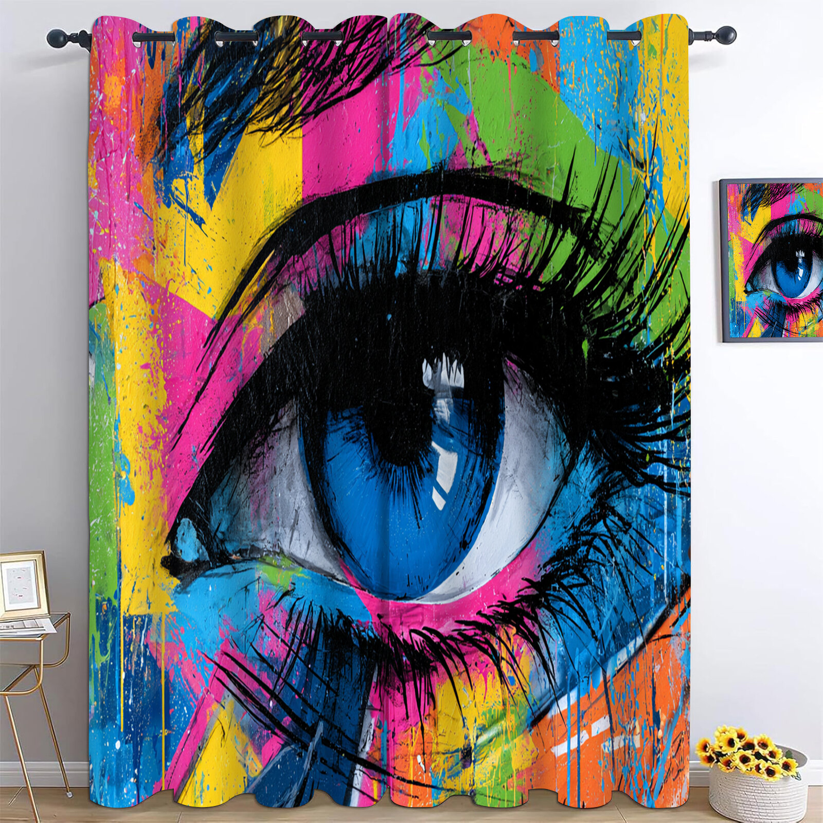 Шторы блэкаут на люверсах 145x240cm комплект 2 шт, Граффити Яркий ночные портьеры от солнца для дома