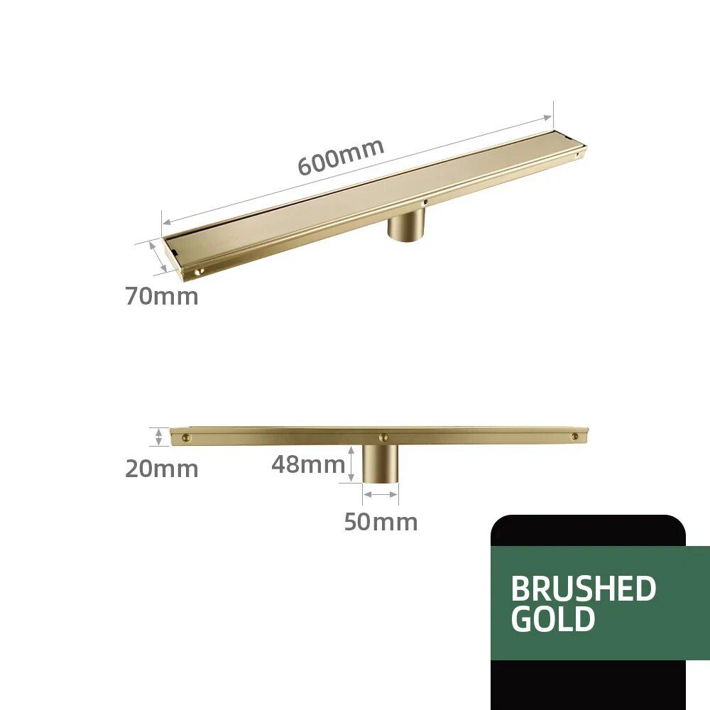 Невидимый матовый золотой слив для пола Squ Brushed gold 600mm