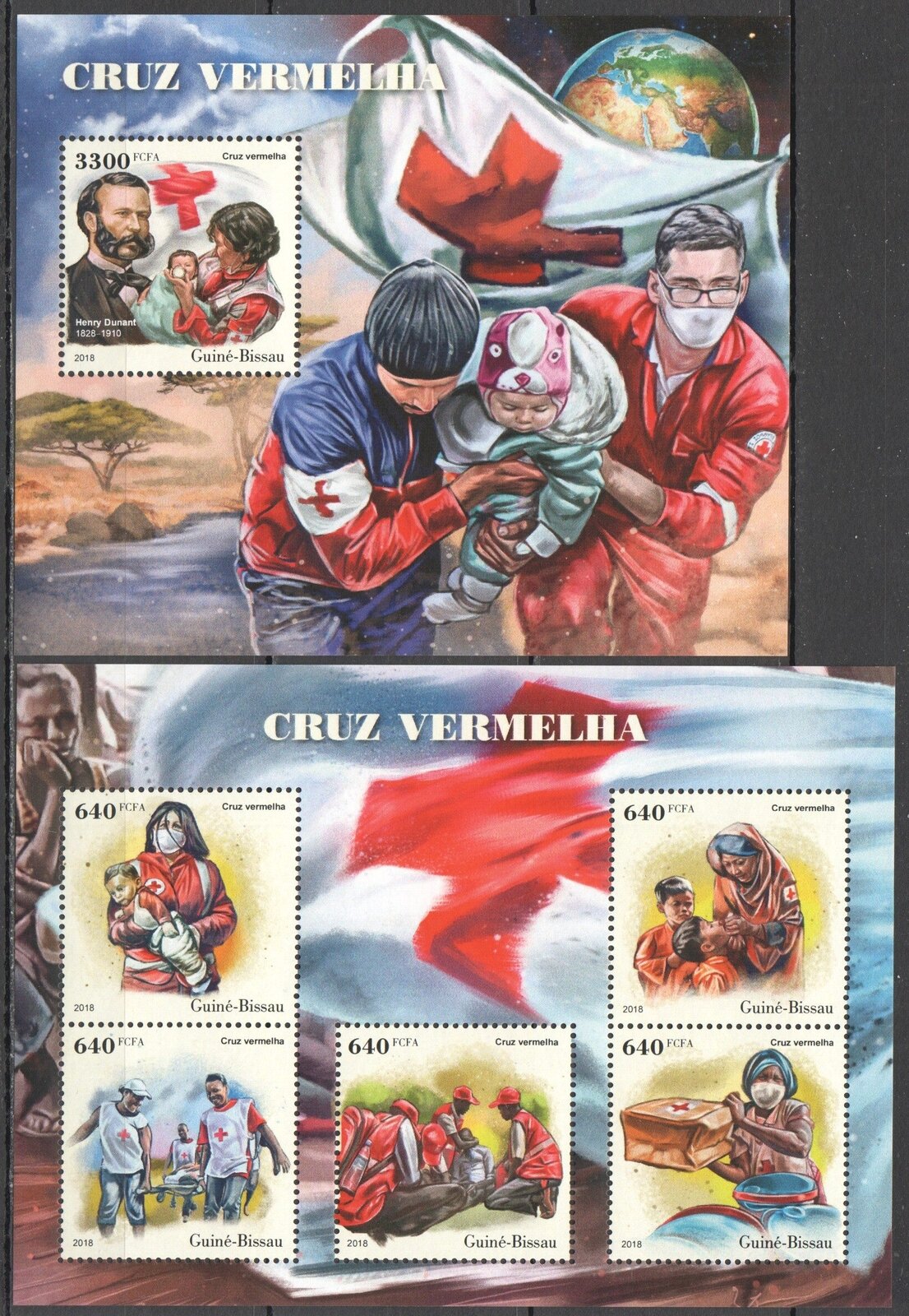 Марки 2018 год Гвинея-Бисау Красный Крест Анри Дюнан #9942-6+Бл1713 MNH
