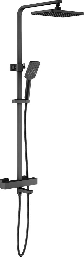 Душевая стойка Timo Tetra-Thermo SX-0169/03 со смесителем, термостатическим, черная, матовая, душевая система с тропическим душем, с изливом, с лейкой, латунная