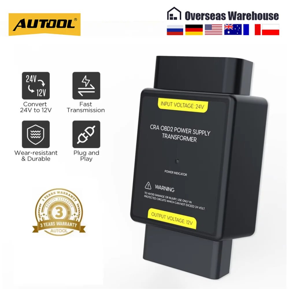 Автолий источник питания OBD, адаптер 24 В-12 В, входное напряжение 24 В к выходному напряжению, разъем адаптера OBD 12 В