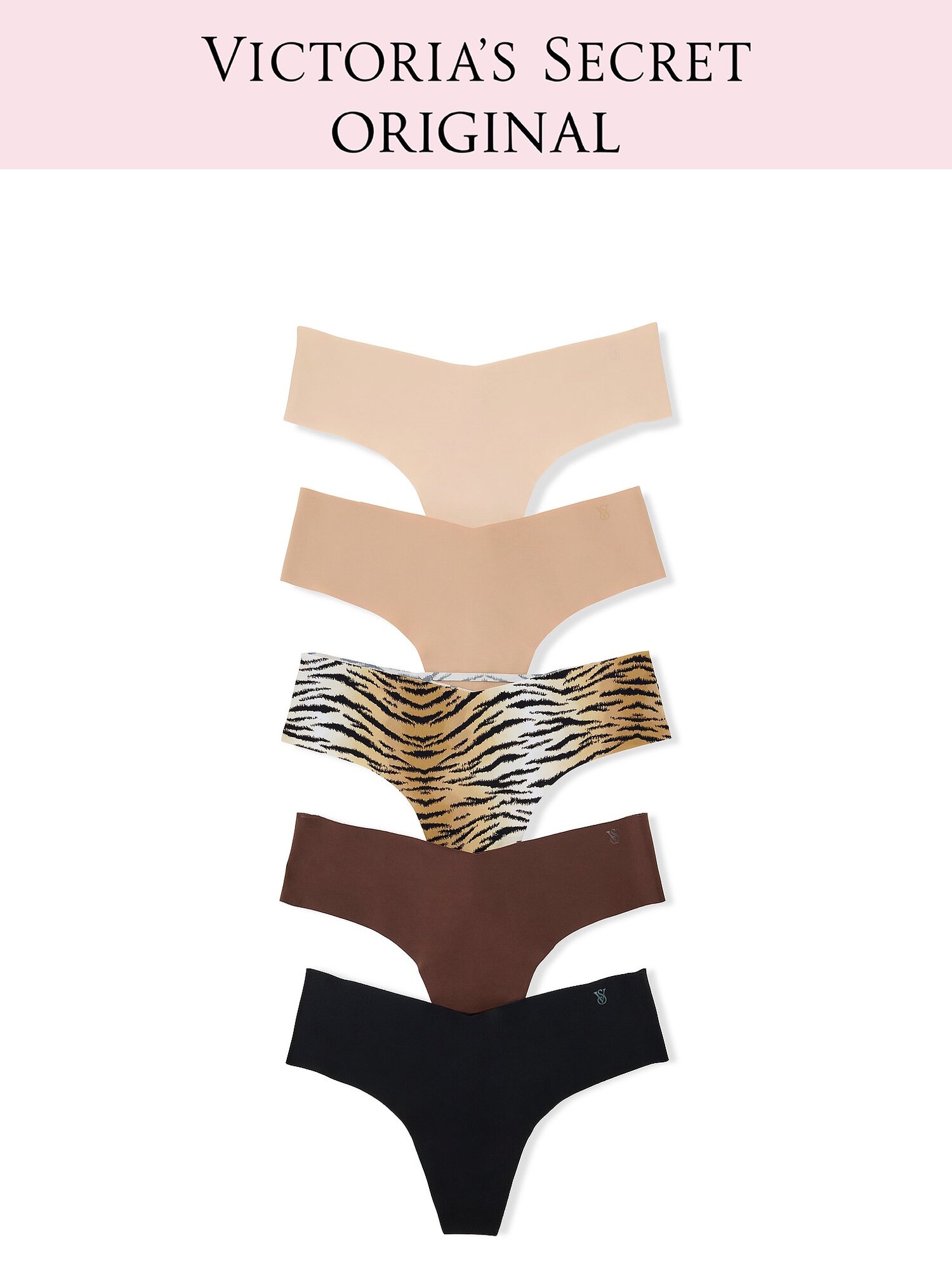 Трусы Victoria's Secret 5-Pack No-Show Thong Panties, комплект