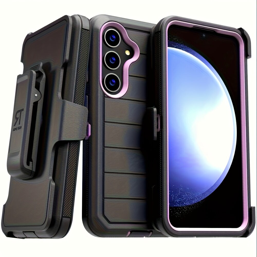 Розовый ударопрочный чехол для смартфона S24 с клипсой на ремень и поворотом на 360 градусов