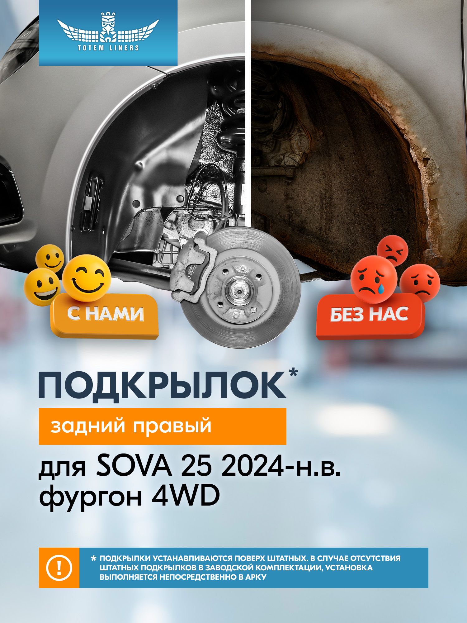 Подкрылок для SOVA 25 2024-н. в. задний правый (сова 25) Фургон 4WD - TOTEM