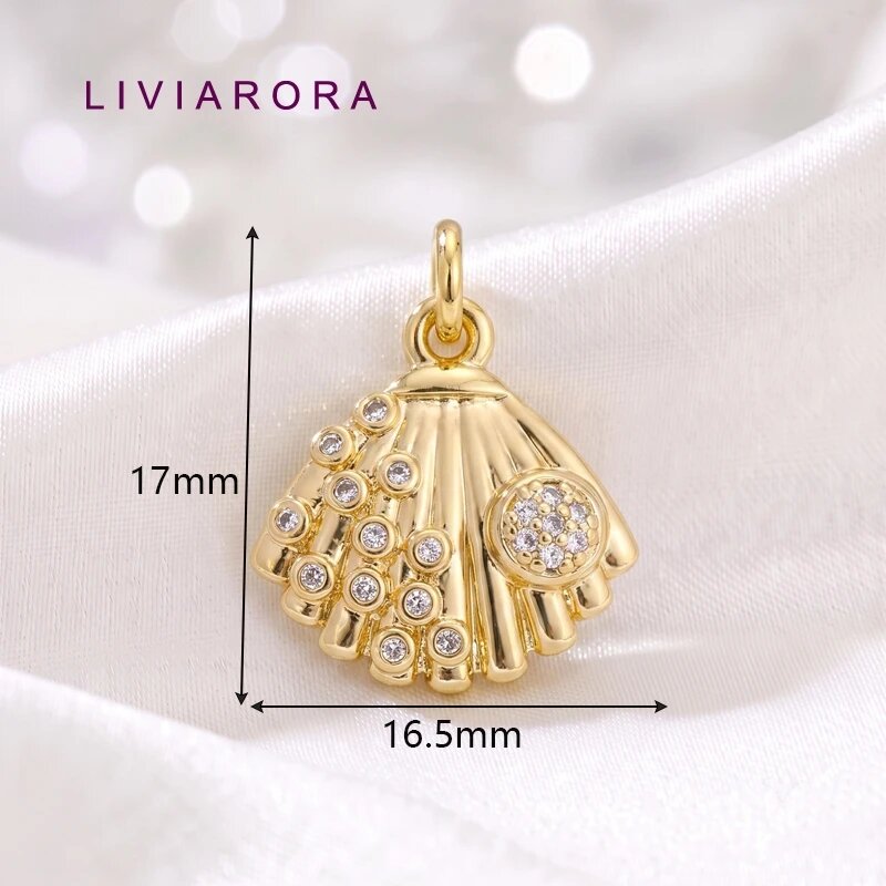 LIVIARORA Позолоченные латунные подвески-ракушки с цирконами 1/2/3 шт. 3 pieces, 18K gold plated