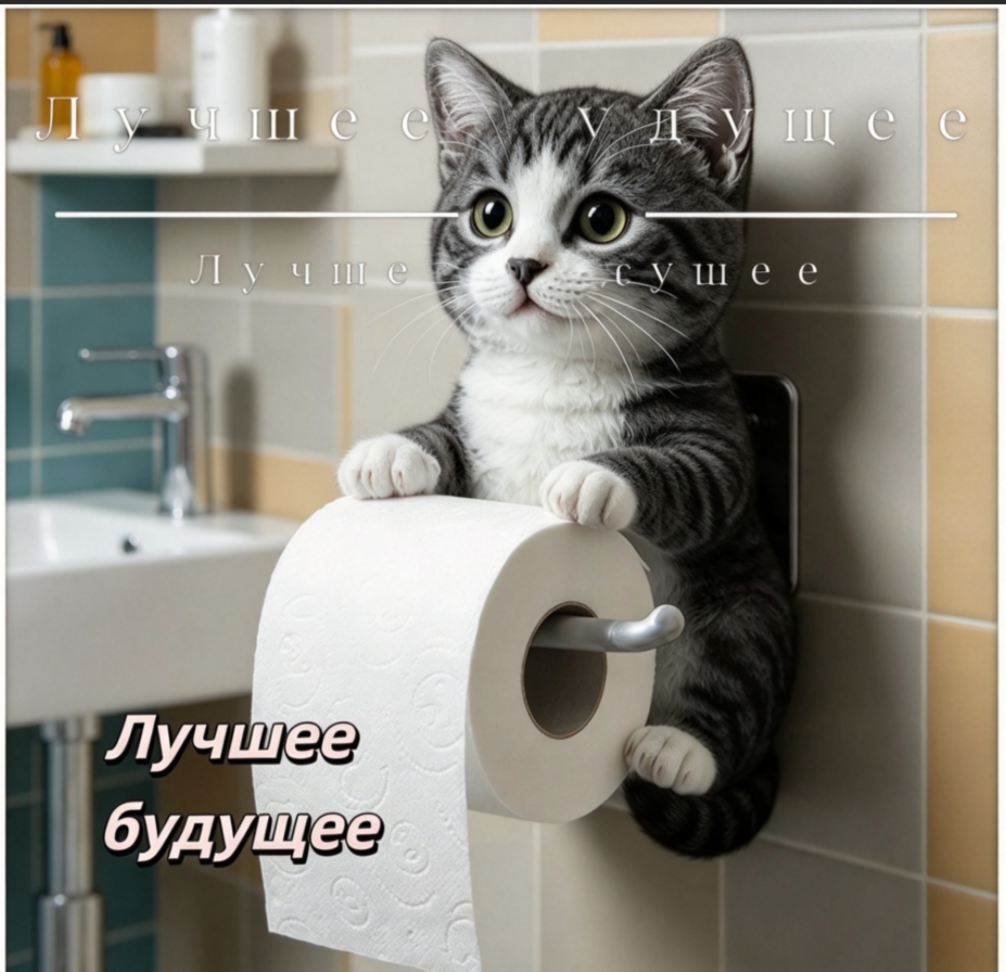 Постер «Лучшее будущее» милый кот с туалетной бумагой для декора ванной комнаты