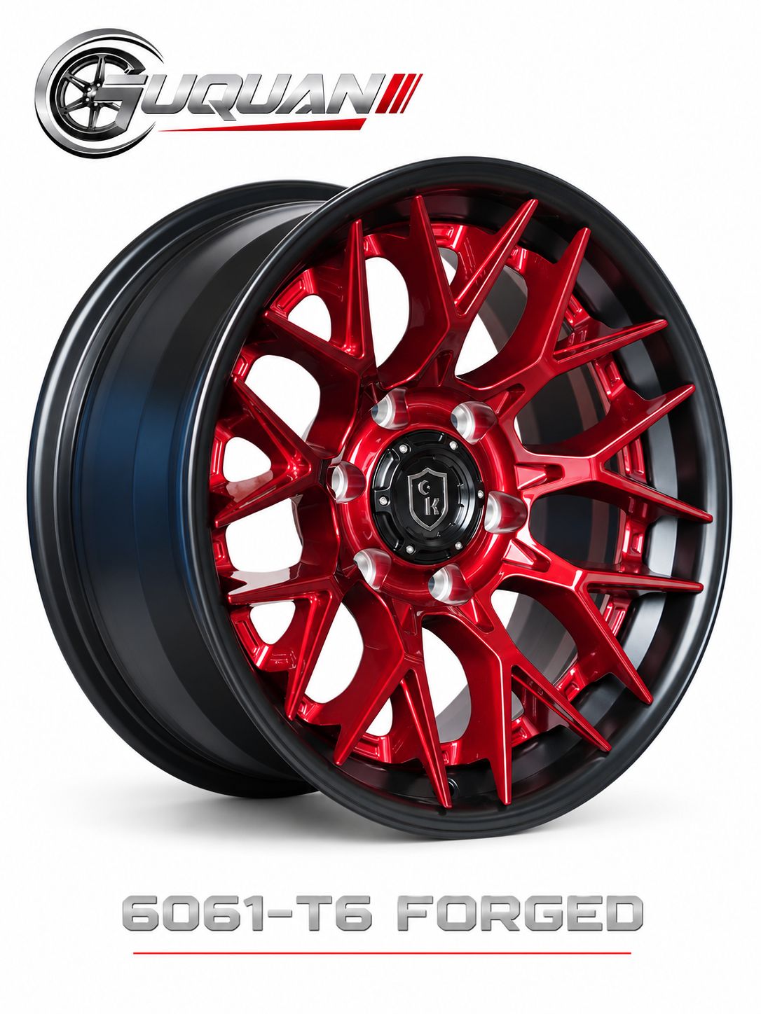 Кованый колесный диск CK 4156E1885-1 R18 8.5J ET0 6x139.7, матовые черные спицы, красный обод Candy