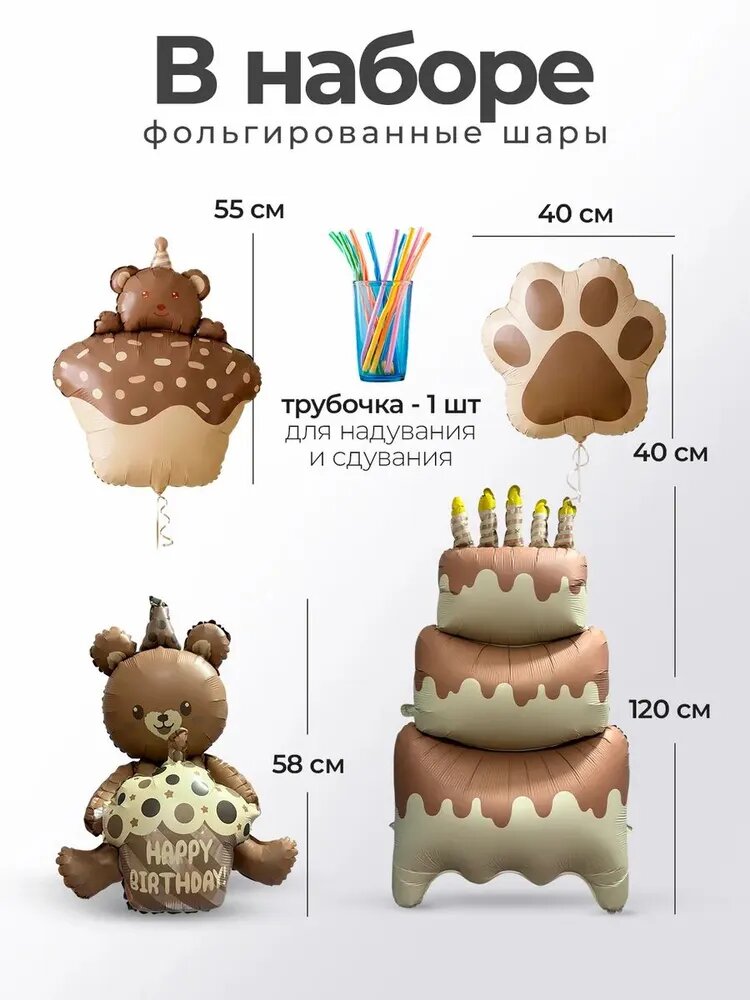 Набор шаров для фотозоны на день рождения девочке, торт