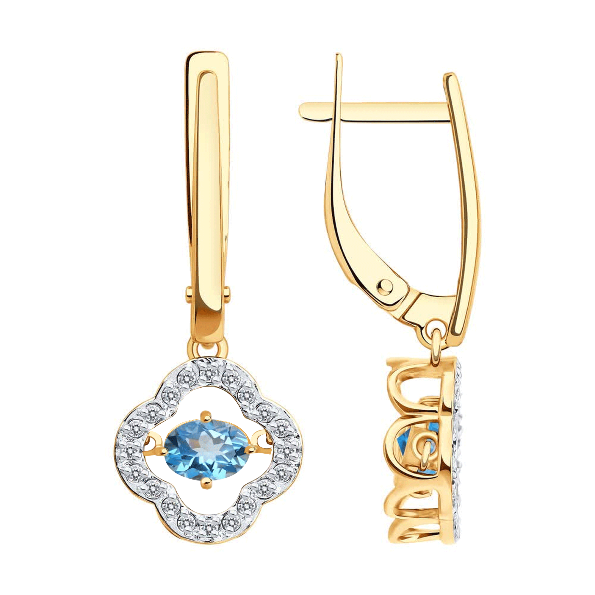 Серьги Diamant online, красное золото, 585 проба, фианит, топаз