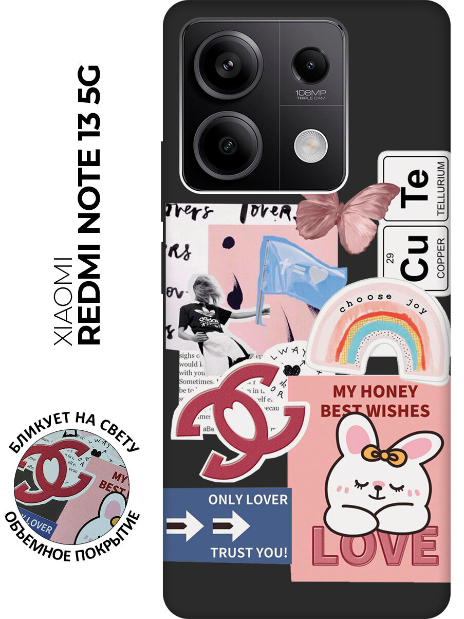 Силиконовый чехол на Xiaomi Redmi Note 13 5g / Сяоми Редми Ноут 13 5г с рисунком "Cute Stickers" Soft Touch черный